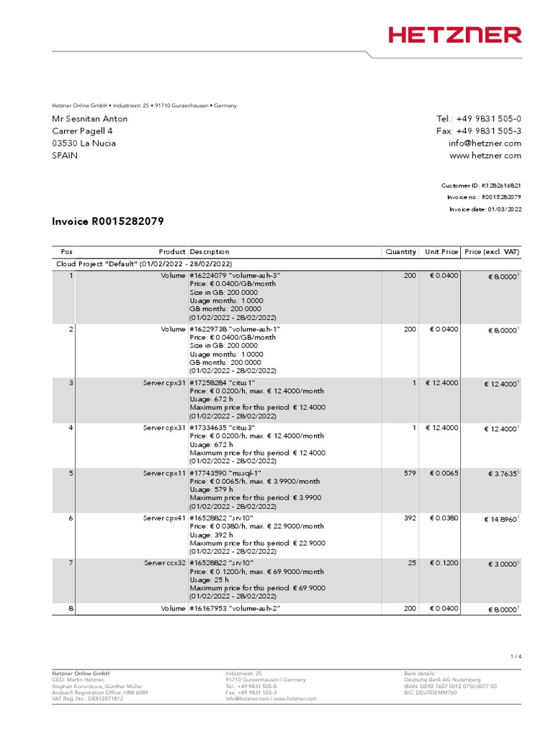 Hetzner 2022-03-01 R0015282079 | PDF | Value Added Tax | Invoice