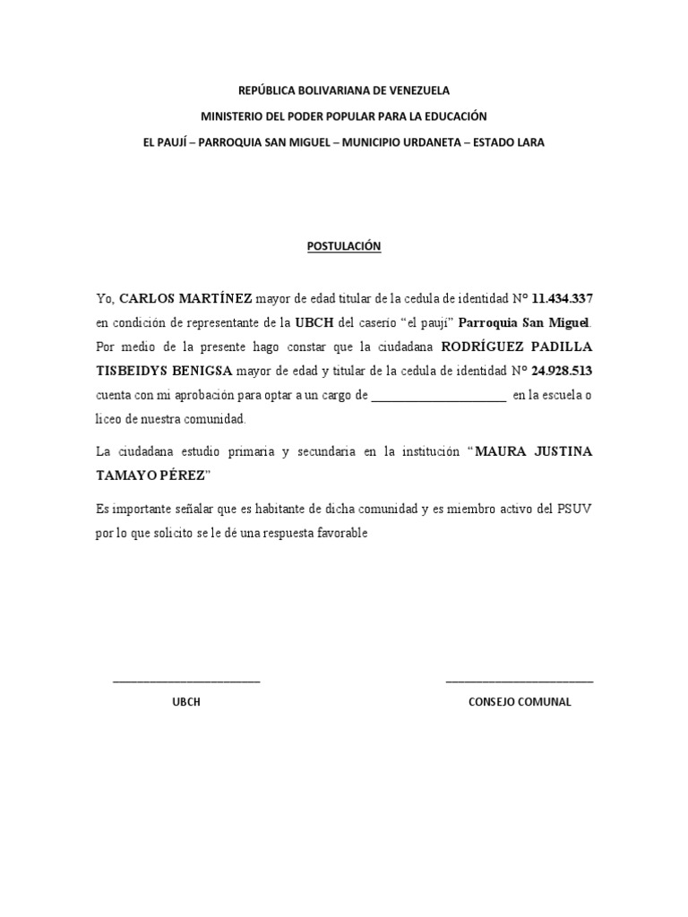 Postulacion Pauji | PDF | Venezuela | Gobierno