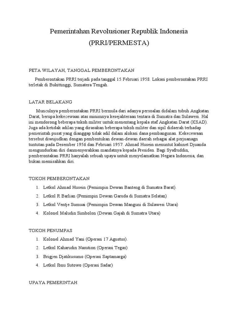 Sejarah Pemberontakan PRRI 1958 | PDF | Perjalanan