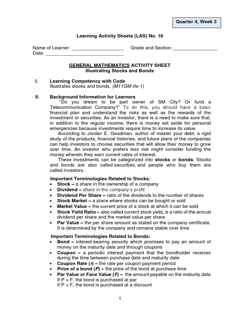 GM_Q2_LAS-10-WEEK 3 | PDF | Bonds (Finance) | Stocks