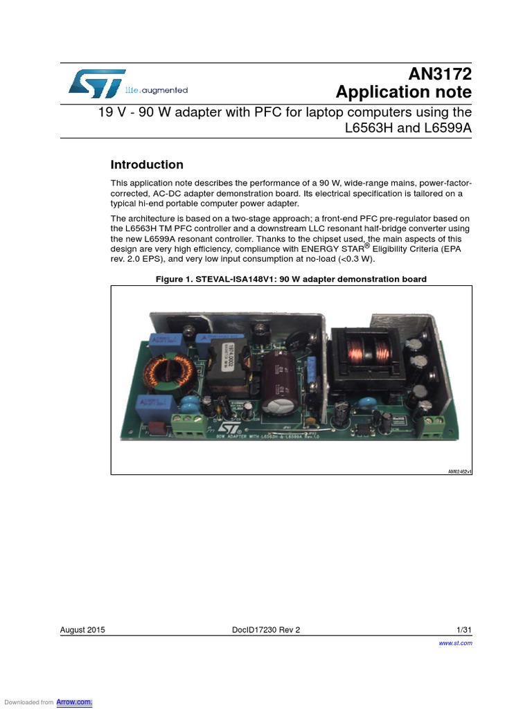 AN3172 Application Note: 19 V - 90 W Adapter With PFC For Laptop ...
