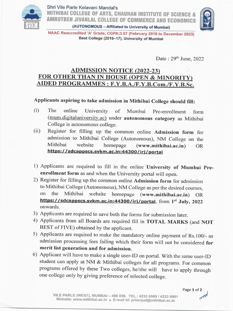 CDoc - Notice For First Year Other Than in House Students (2022-23) | PDF