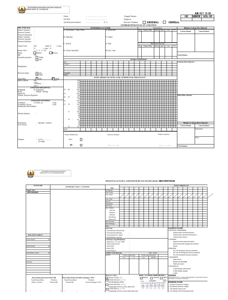 Form Pemantauan Anestesi Dan Pasca Anestesi | PDF