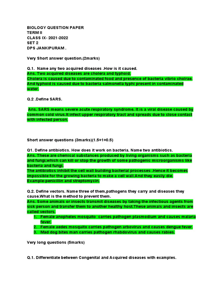 Pa3 Set 2exam Paper Set 2. | PDF | Infection | Pathogen