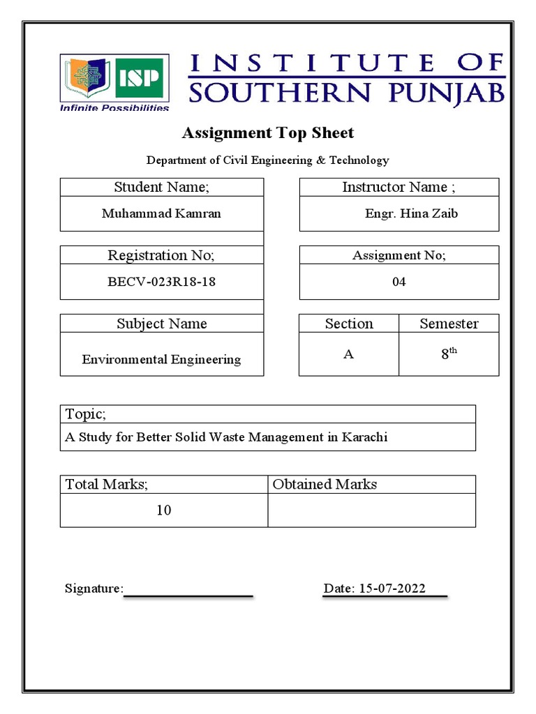 Assignment Top Sheet2 | PDF | Municipal Solid Waste | Waste Management