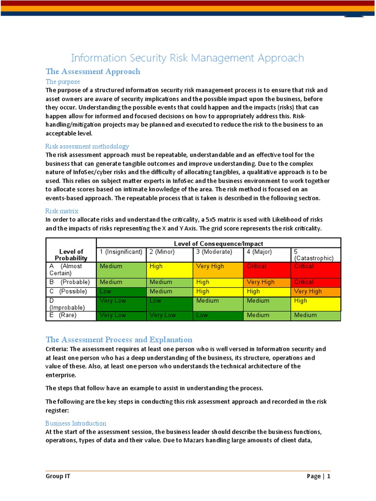 Risk Management Approach For ISO27001 | Download Free PDF | Risk | Information Security