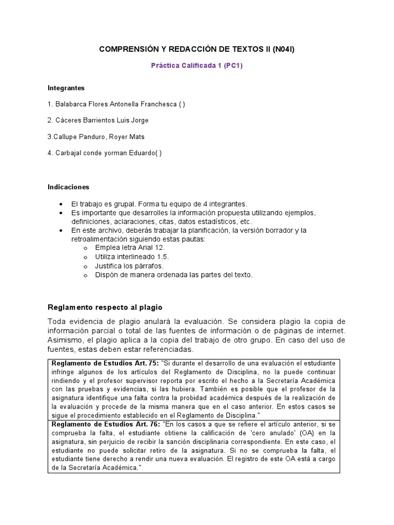 (G2) S07 - S08 - Práctica Calificada 1 - Versión Borrador - Formato | PDF | Lima