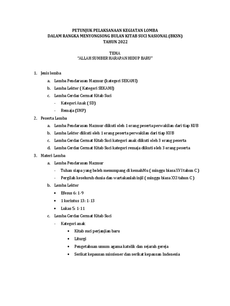 Petunjuk Pelaksanaan Kegiatan Lomba | PDF