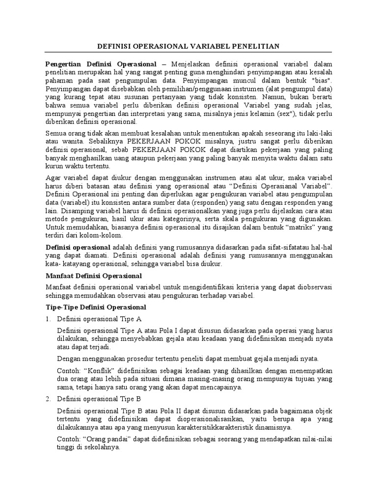 10 Definisi Operasional Variabel Penelitian | PDF