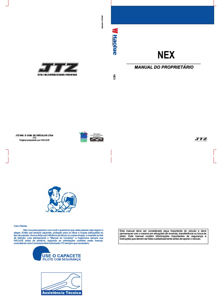 Manual Do Proprietário Nex 110 | Download grátis PDF | Motocicleta | Motores