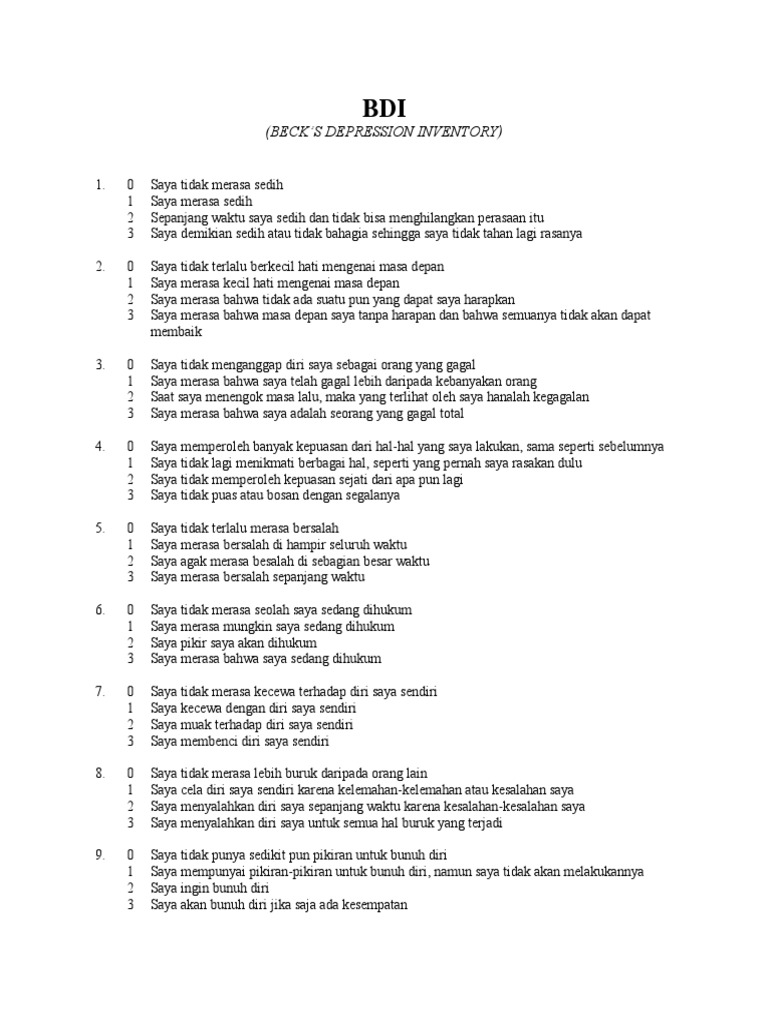 Beck'S Depression Inventory | PDF