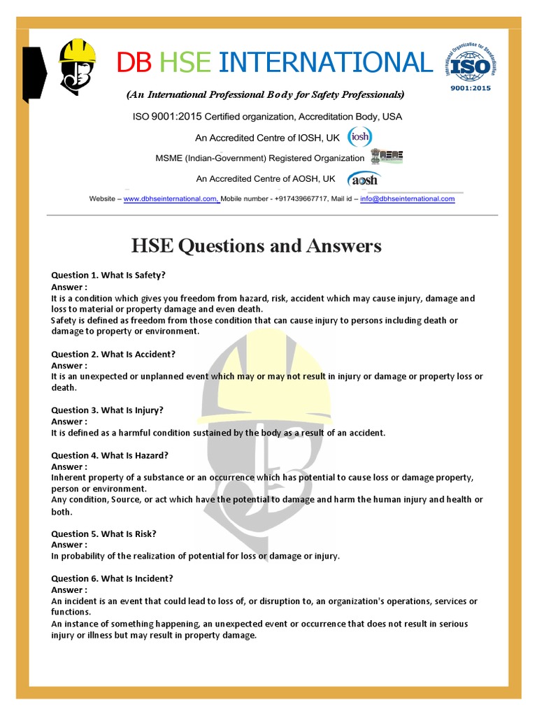 Safety Interview Questions and Answers Important | PDF | Series And ...