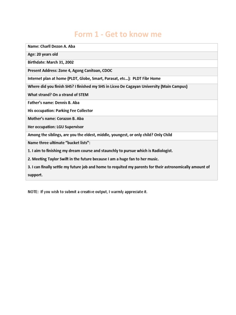 Charll Dezon Aba - ForM 1 | PDF