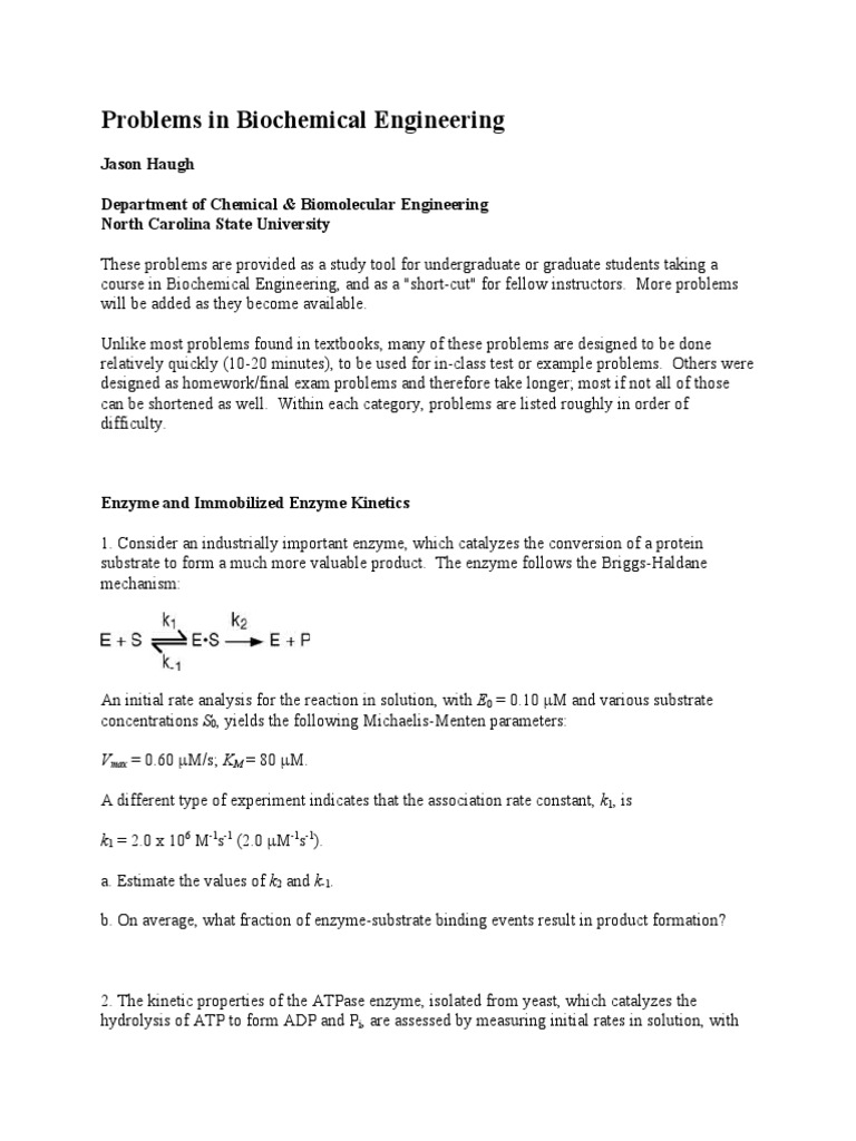 Biochemical Engineering Problem Set | PDF | Enzyme Kinetics | Interleukin 2