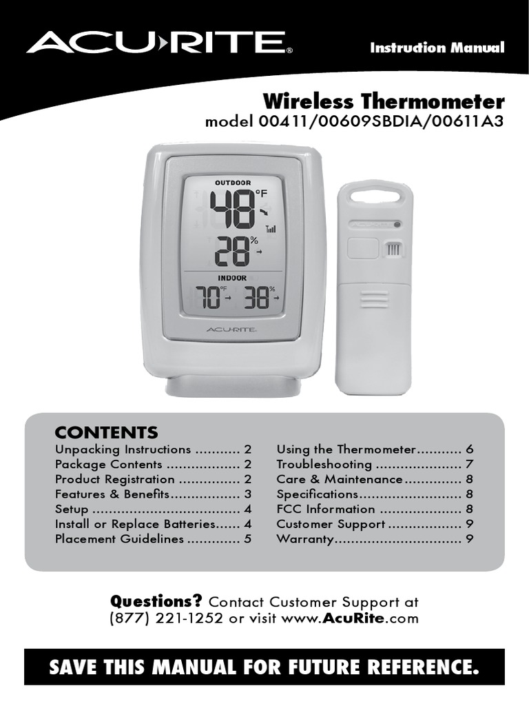 Acurite 00411 00609SBDIA 00611A3 Wireless Thermometer Instruction ...