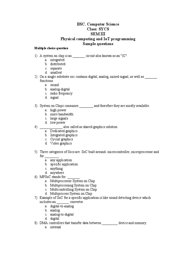 SYCS Sem III SQ Oct 2021 Physical Computing and IOT Programming | PDF ...