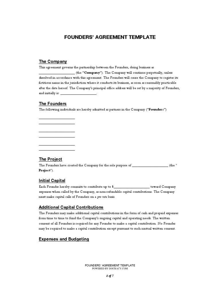 Founders' Agreement Template: The Company | Download Free PDF | Taxes ...