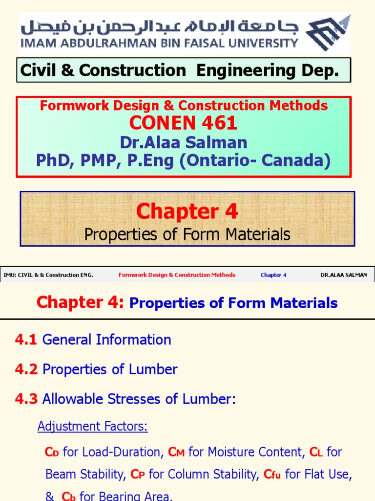 Lecture 4 - Properties of Form Materials | PDF | Bending | Beam (Structure)