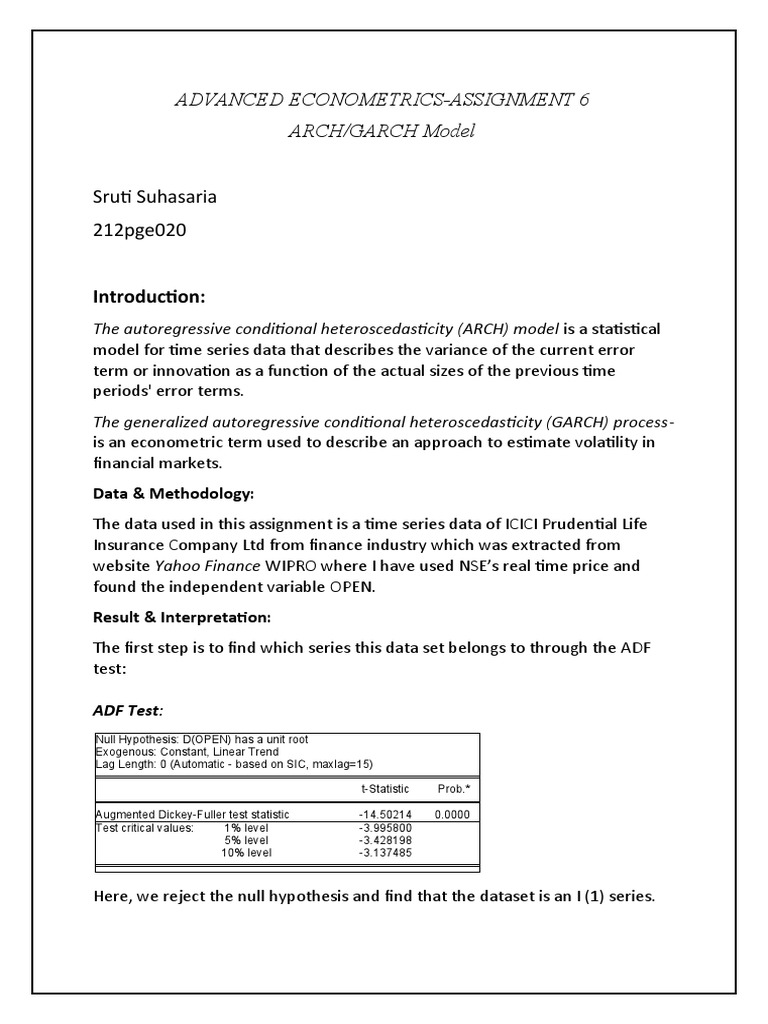 ARCH GARCH Assignment | Download Free PDF | Regression Analysis ... ARCH GARCH Assignment | Download Free PDF | Regression Analysis ...