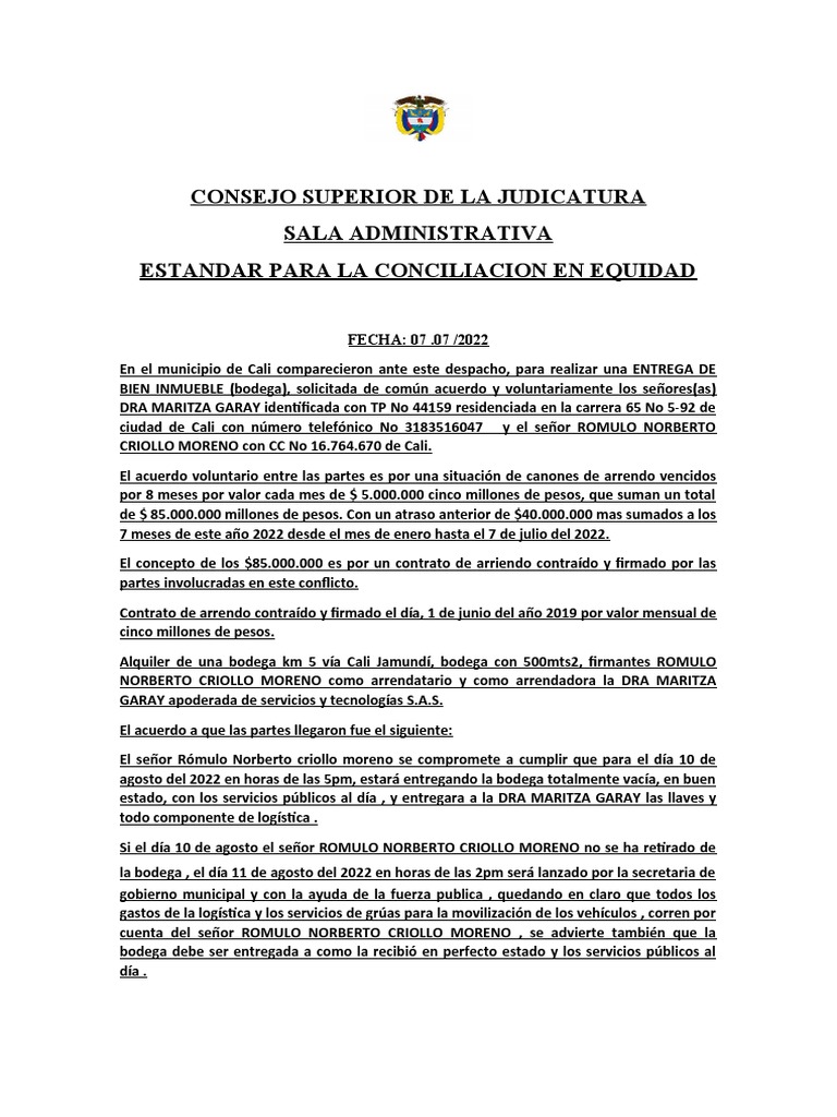 Acta de Conciliacion Formato1 | PDF