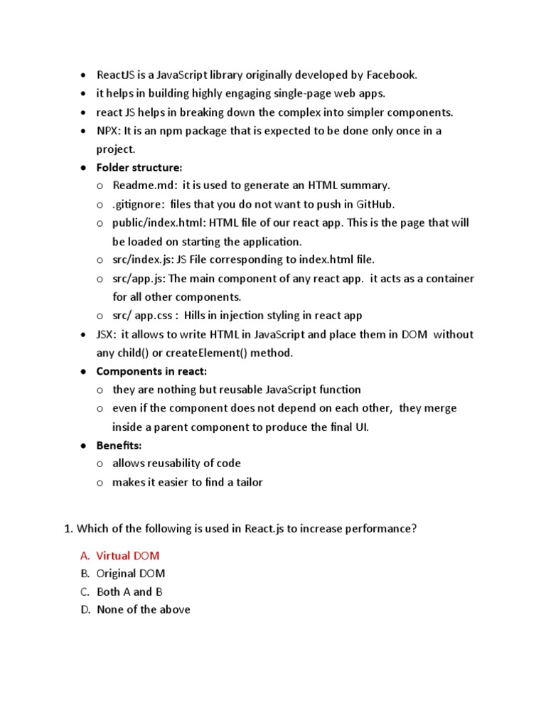 React MCQ | PDF | Java Script | Web Application React MCQ | PDF | Java Script | Web Application