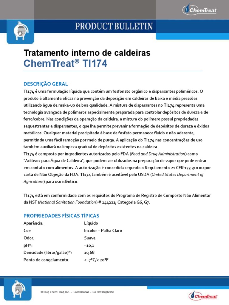 Chemtreat Ti174 | PDF | Food and Drug Administration (FDA) | Caldeira