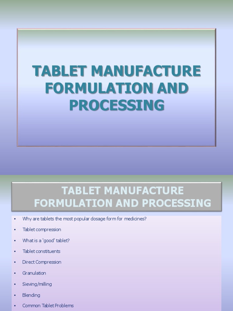 Tablet Formulation and Manufacturing Process | PDF | Tablet (Pharmacy ...