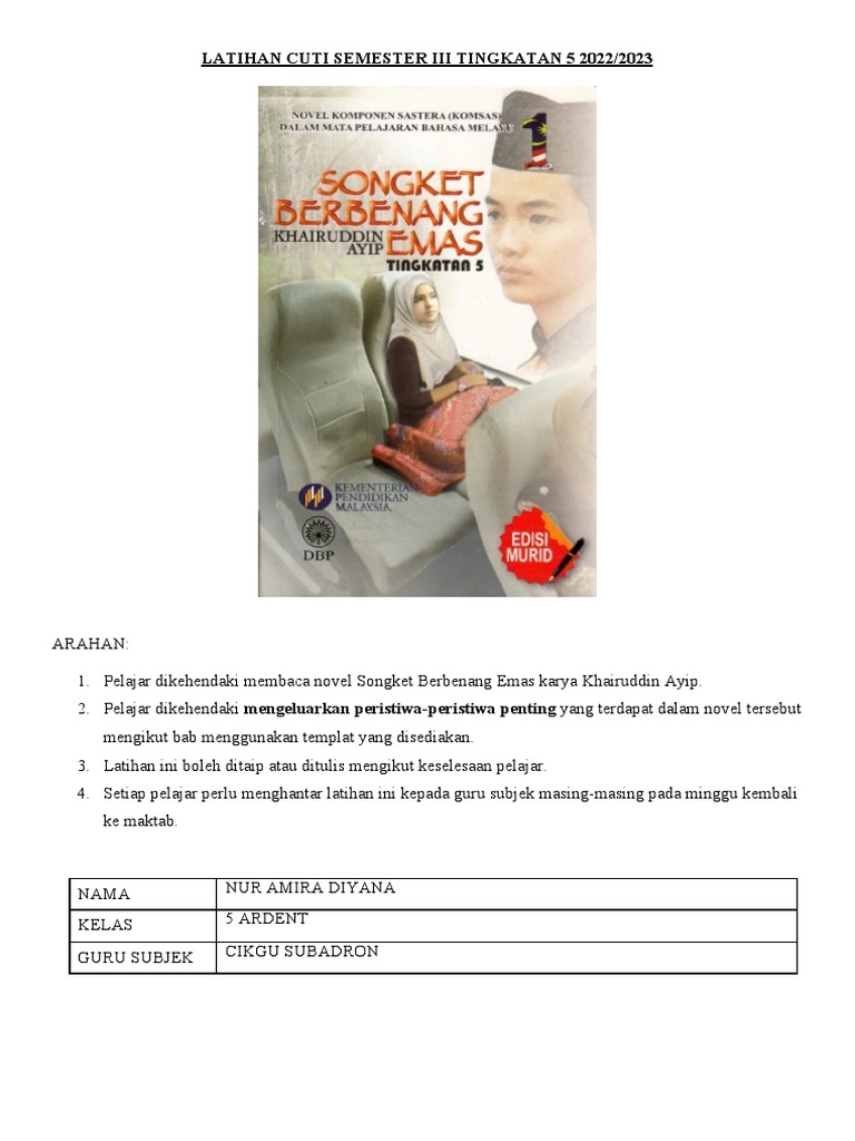 Latihan Novel Songket Berbenang Emas | PDF