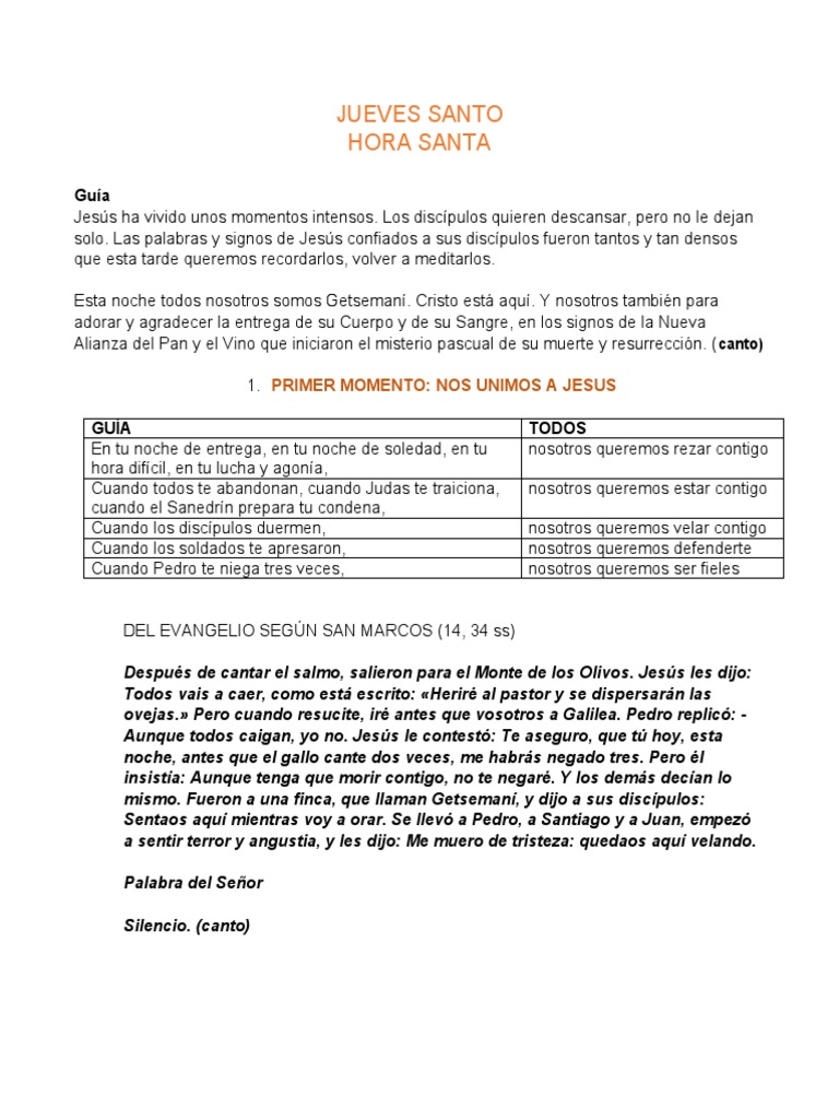 Hora Santa Jueves | PDF | Jesús | Oración