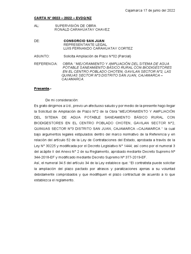 Ejemplo de Ampliacion de Plazo | PDF | Documentos legales | Gobierno