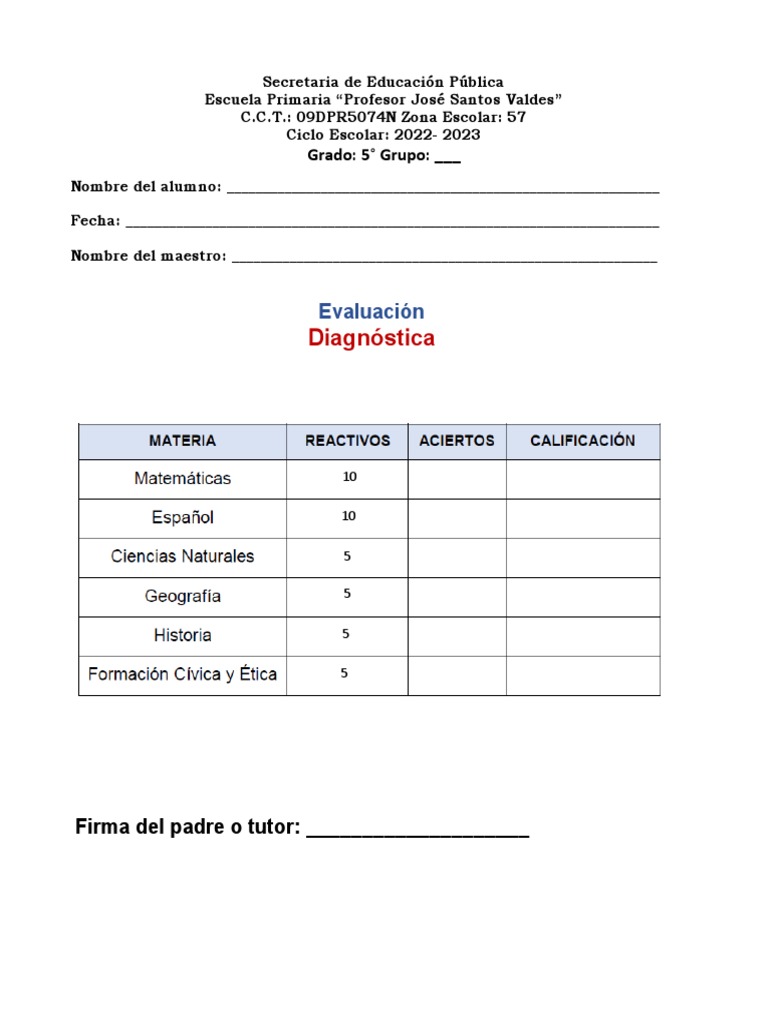 Evaluación Diagnóstica 5° Grado Primaria | PDF | México | Mesoamérica
