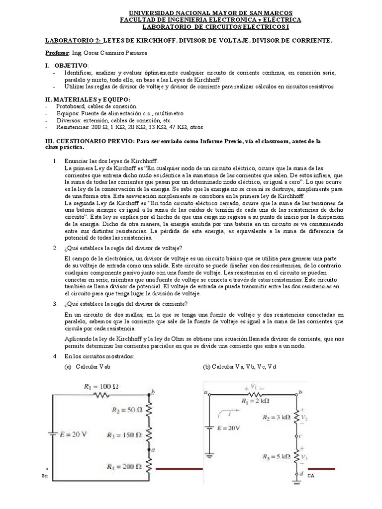 Guia de Laboratorio 2 | PDF | Resistencia Eléctrica y Conductancia | voltaje
