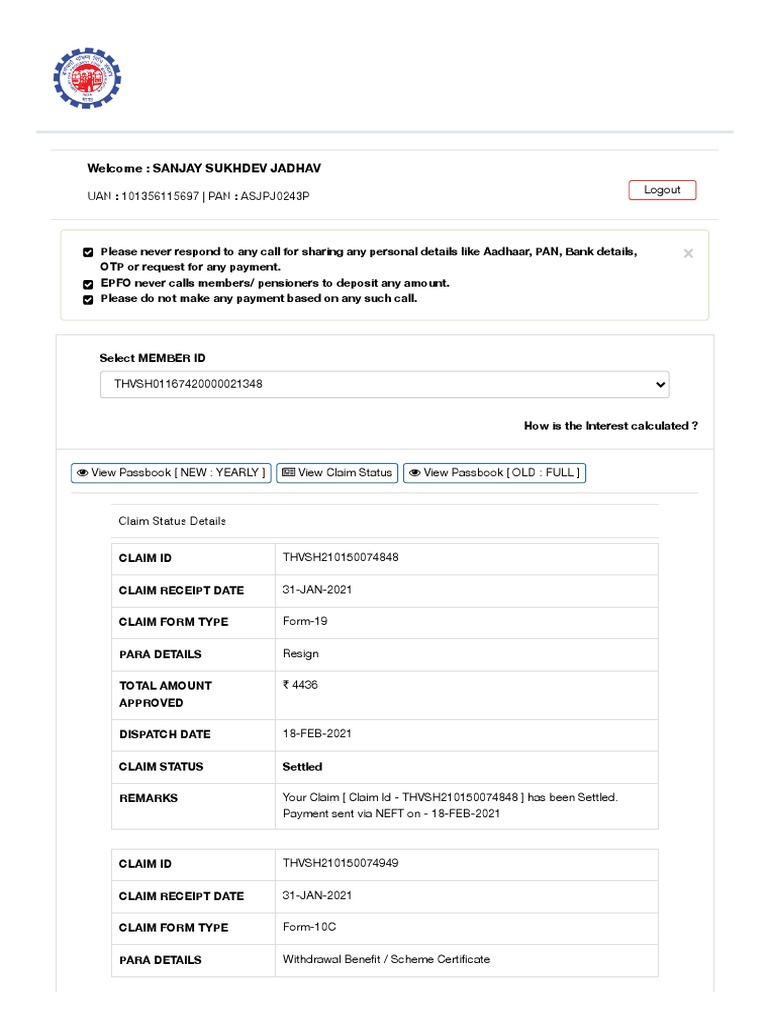 EPFO Claim and Passbook Status Guide | PDF | Financial Services