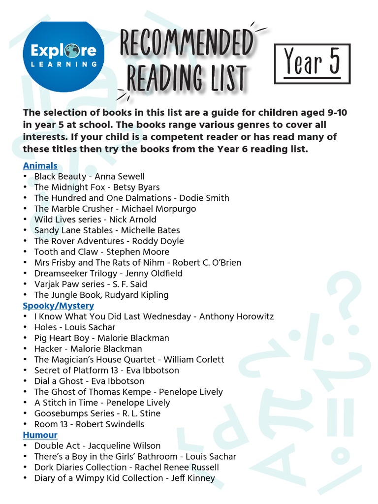Y5 Recommended Reading List | PDF | Children's Literature Y5 Recommended Reading List | PDF | Children's Literature