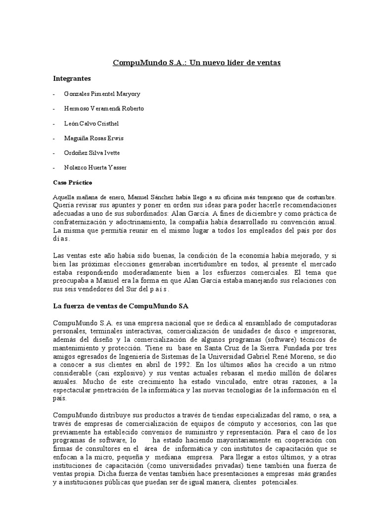 Grupo 4 - Caso Líder de Ventas | PDF | Liderazgo | Presupuesto