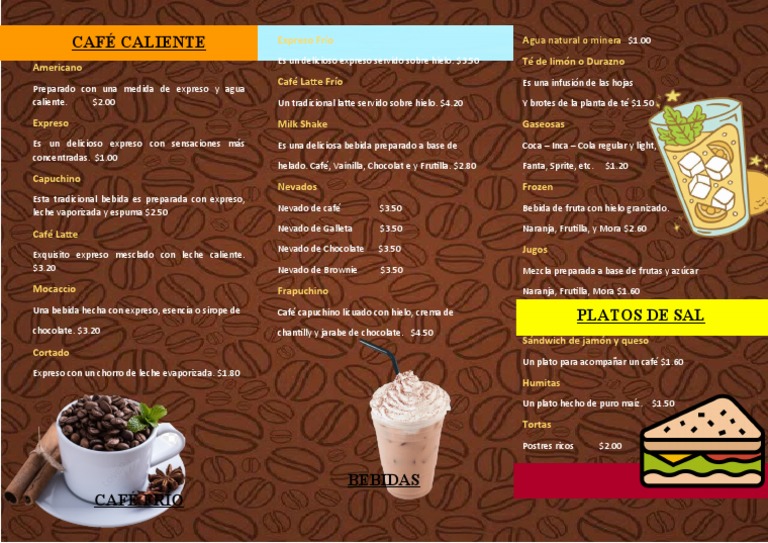 Carta de Cafe | Descargar gratis PDF | Postres | Bebida