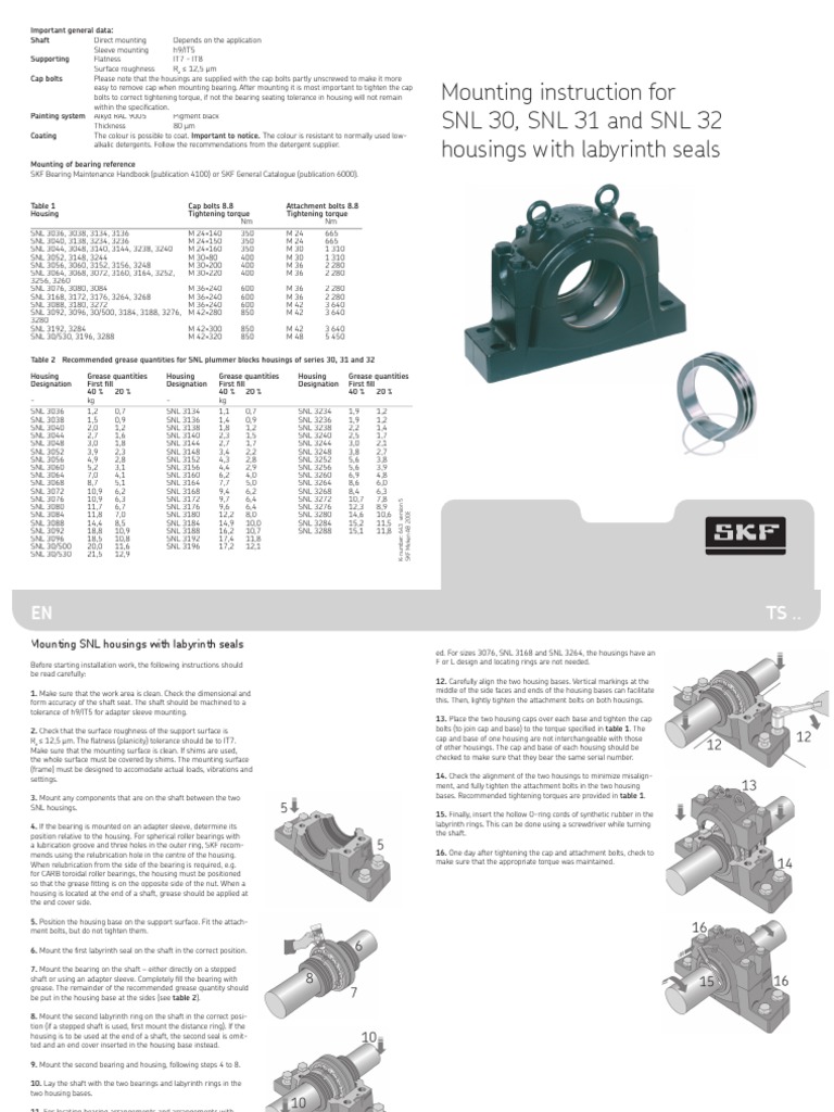 Mounting Instruction - SNL30, SNL31 and SNL32 With Labyrinth Seals (TS) - EN 2008 | PDF ...