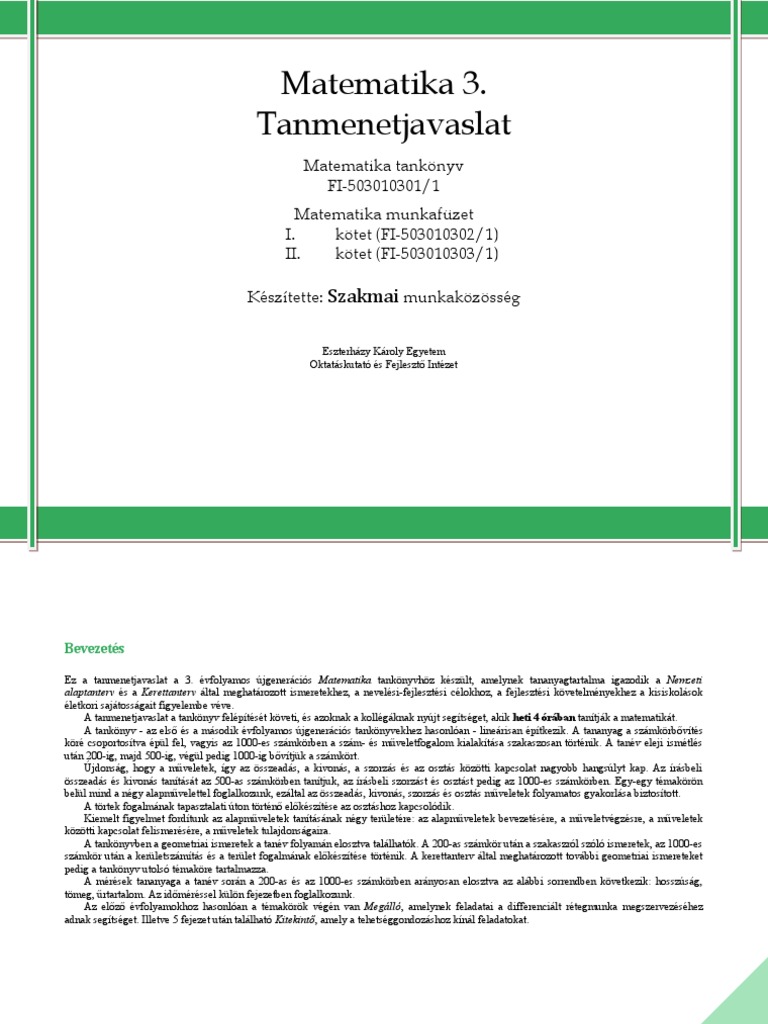 Matematika 3. Tanmenet | PDF