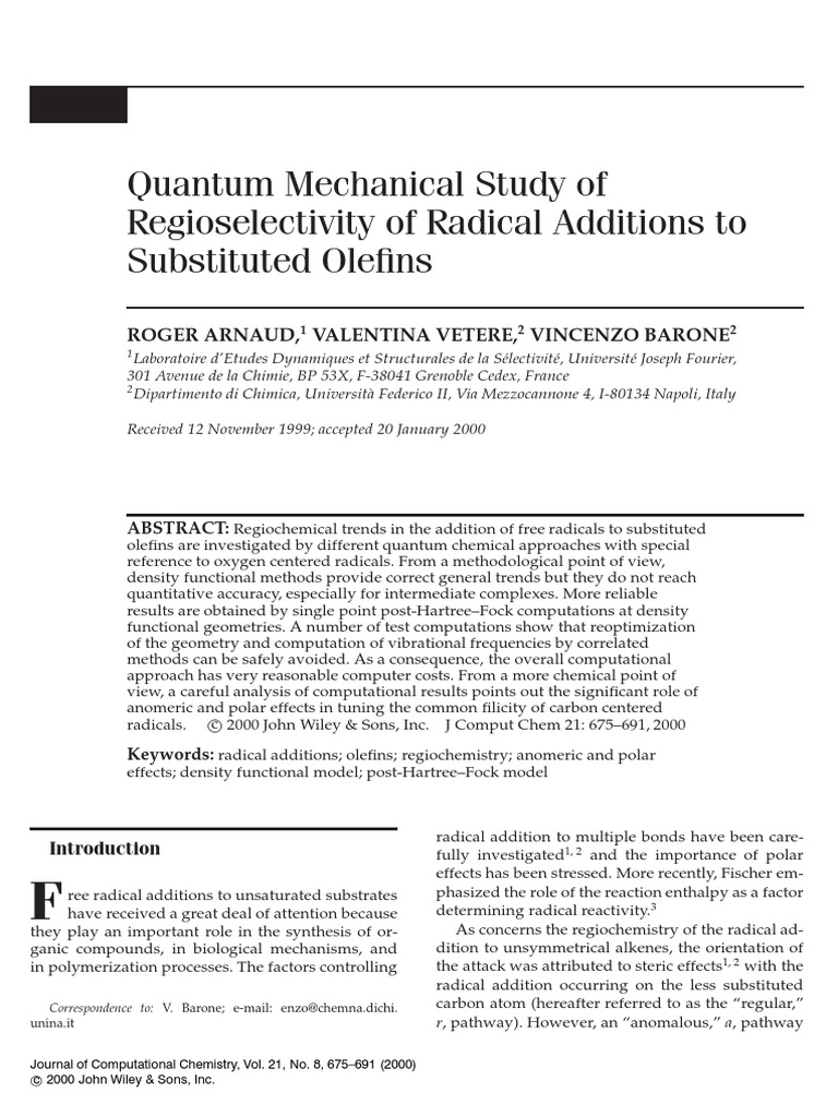 Quantum Mechanical Study of Regioselectivity of Radical Additions To ...