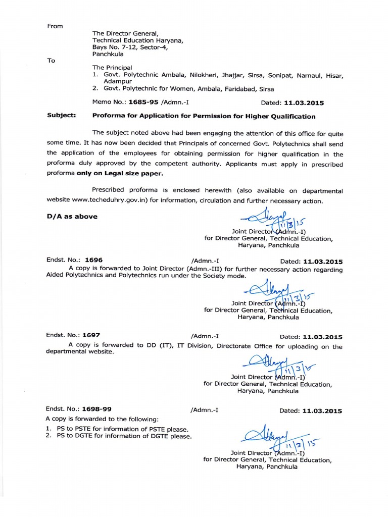 Revised Proforma For Application For Permission For Higher Qualification 11.3.15 | PDF