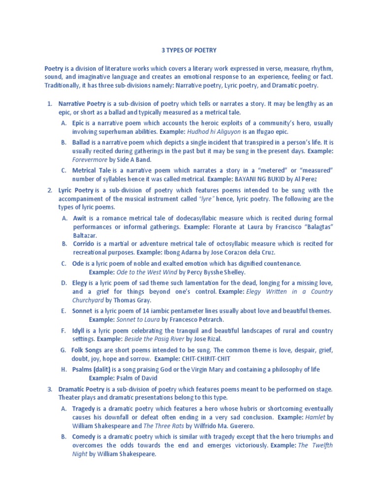 3-TYPES-OF-POETRY-For Students | PDF | Poetry | Lyric Poetry