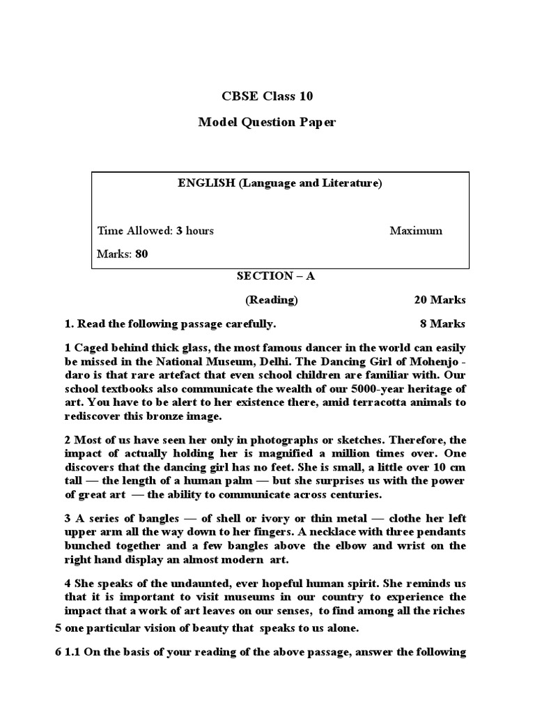 10 CBSE English QP | PDF
