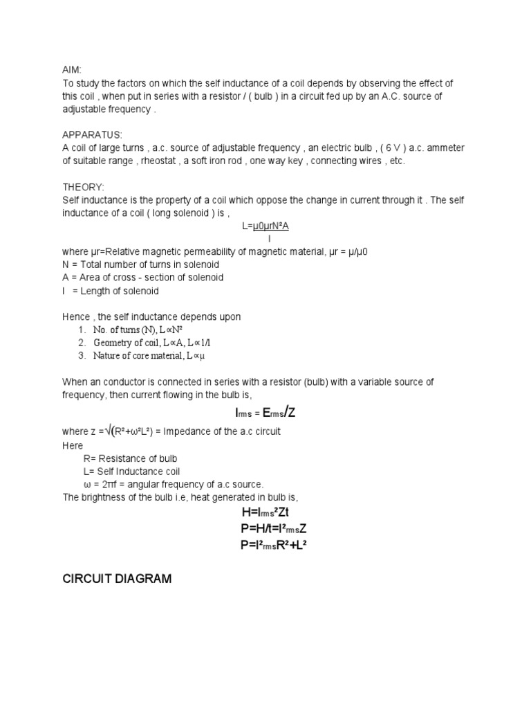Self Inductance | PDF | Inductor | Inductance