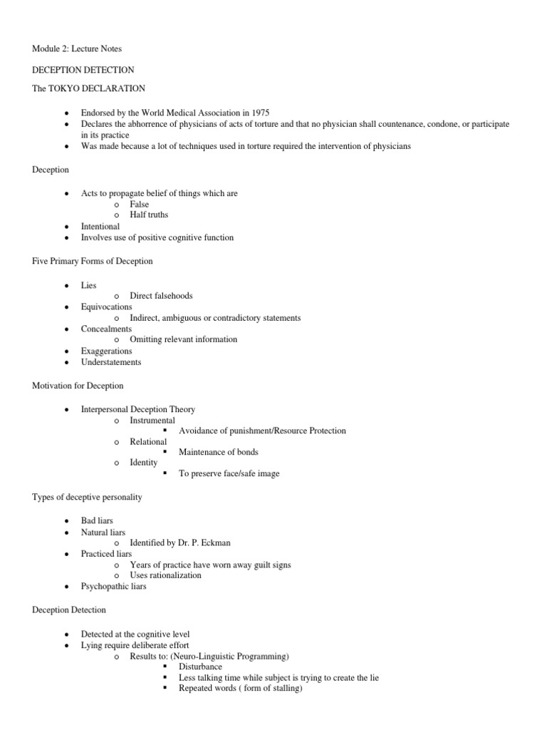 Module 2 Lecture Notes On Deception Detection Techniques Pdf