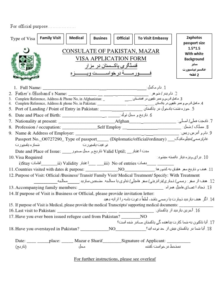 Visa Application Form | PDF
