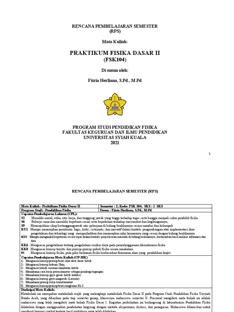 RPS Praktikum Fisika Dasar II FSK104 | PDF