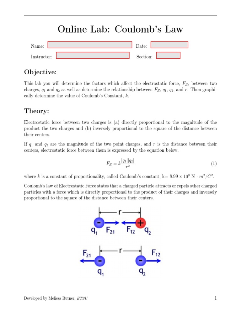 Coulombs Law Online Lab | PDF | Electrostatics | Physics