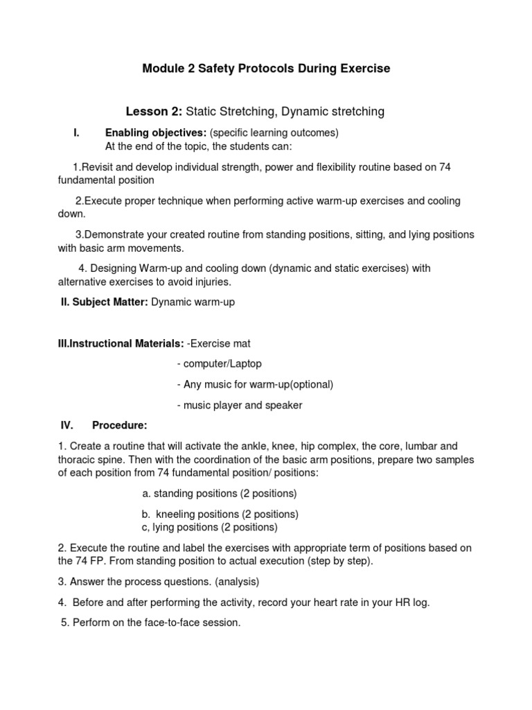 PE MODULE 2 Safety Protocols During Exercise | PDF | Anatomical Terms ...