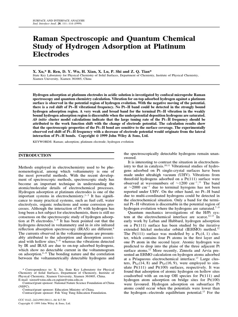 Raman Spectroscopic and Quantum Chemical Study of Hydrogen Adsorption ...
