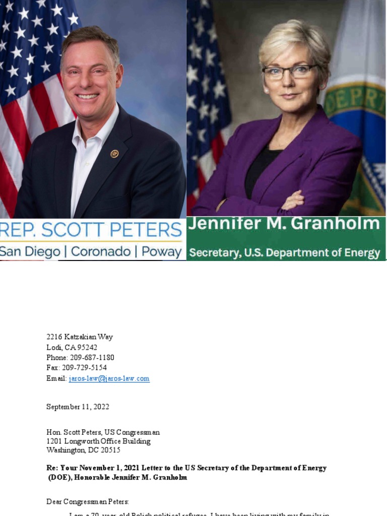 FERC - 11-1-2021 - US Rep. Scott Peters' Letter To DOE Secretary ...
